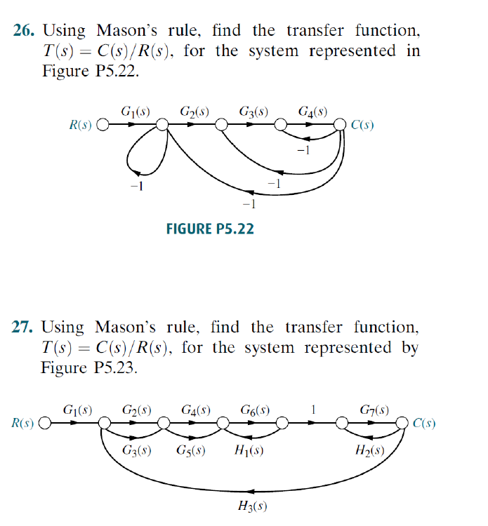 Solved 26. Using Mason's rule, find the transfer function, | Chegg.com