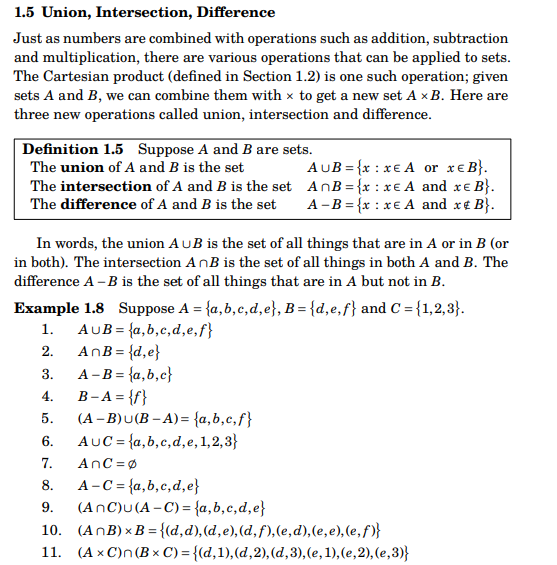 Solved 1.5 Union, Intersection, Difference Just as numbers | Chegg.com