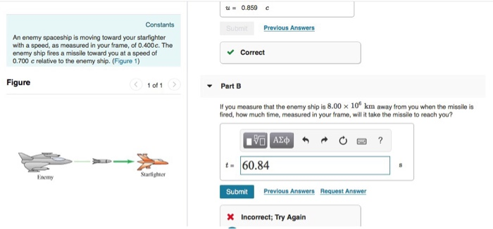 u0.859 Constants Previous Answers An enemy spaceship | Chegg.com