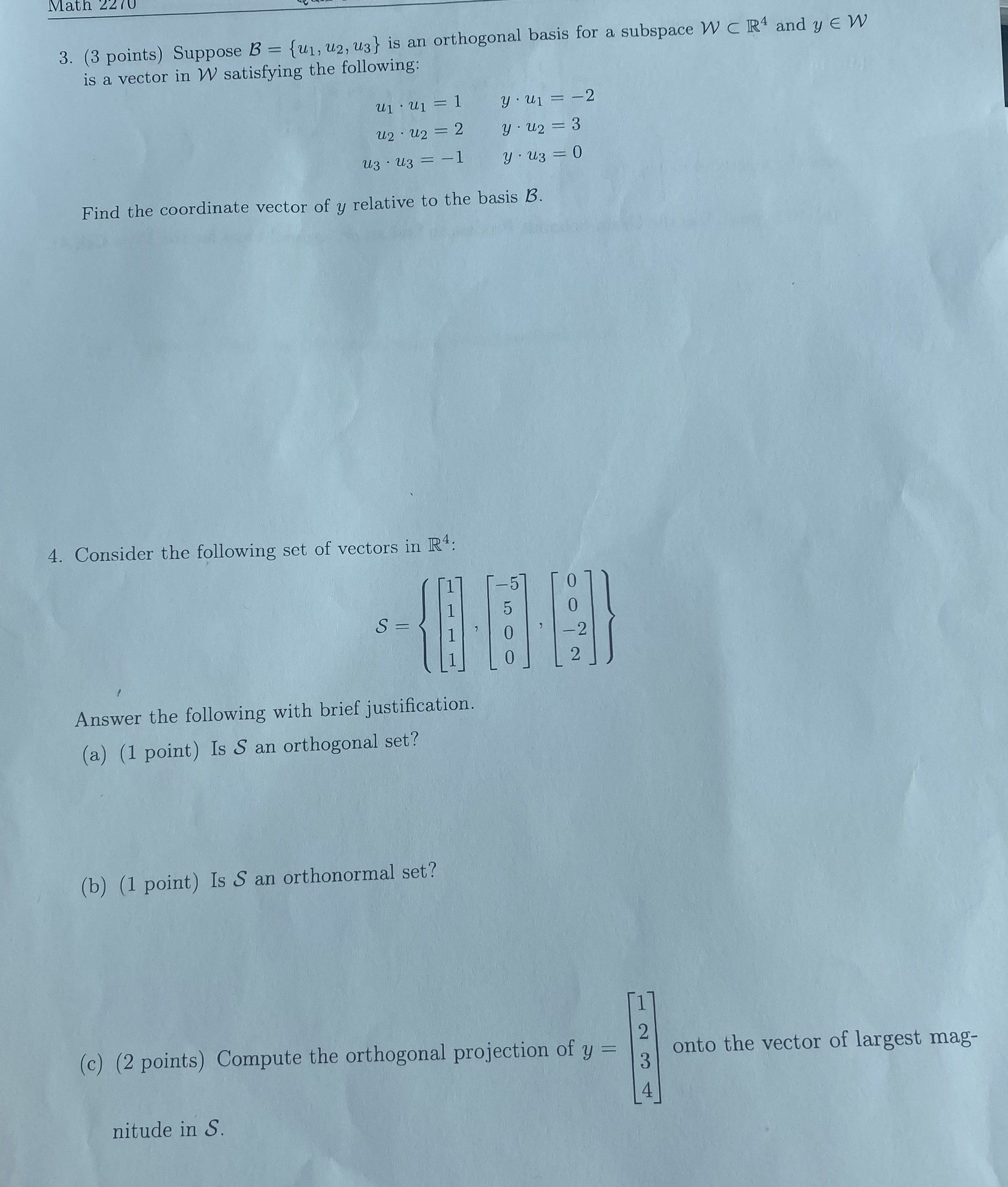 Solved 3. (3 points) Suppose B={u1,u2,u3} is an orthogonal | Chegg.com
