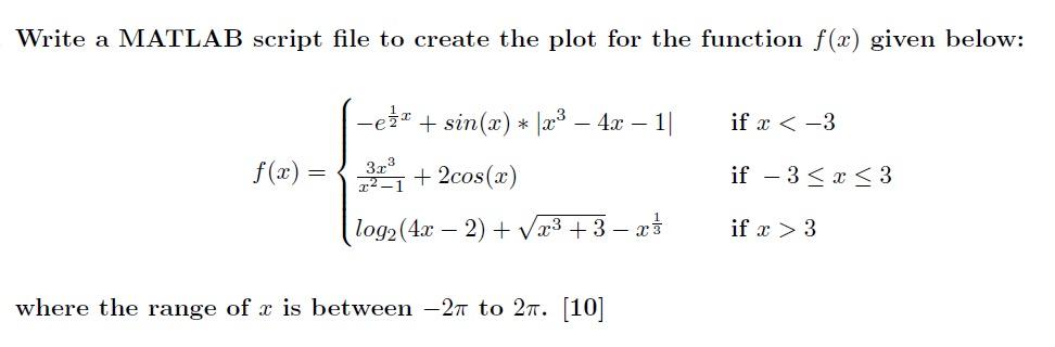 Solved Write A Matlab Script File To Create The Plot For The 0734