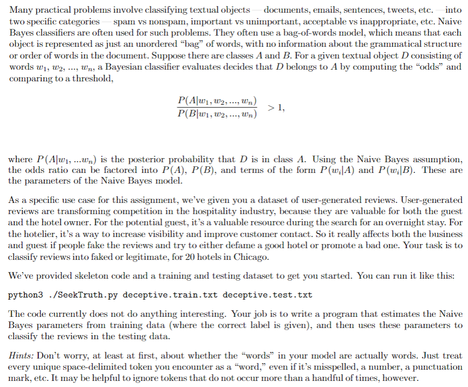 Many practical problems involve classifying textual | Chegg.com