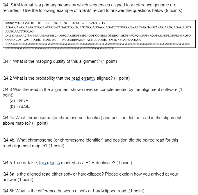 Solved Q4 Sam Format Is A Primary Means By Which Sequences