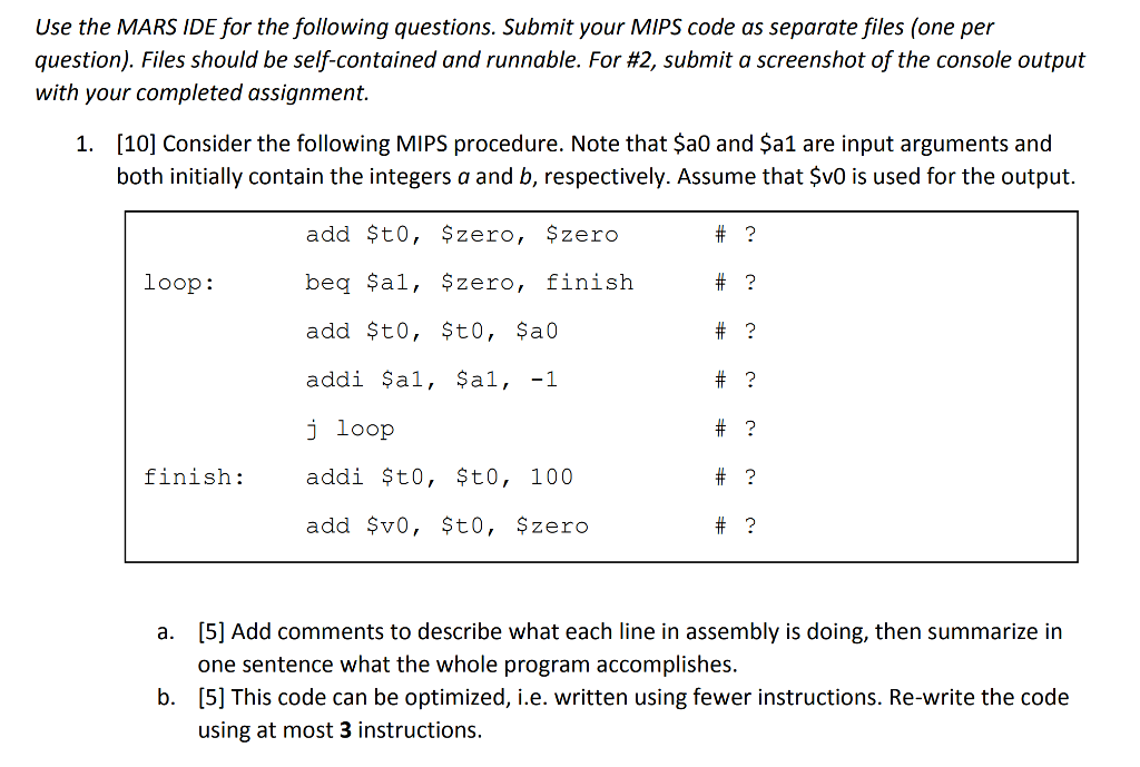 Solved Use the MARS IDE for the following questions. Submit | Chegg.com