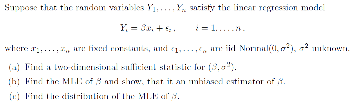 Solved Suppose that the random variables Y1,…,Yn satisfy the | Chegg.com