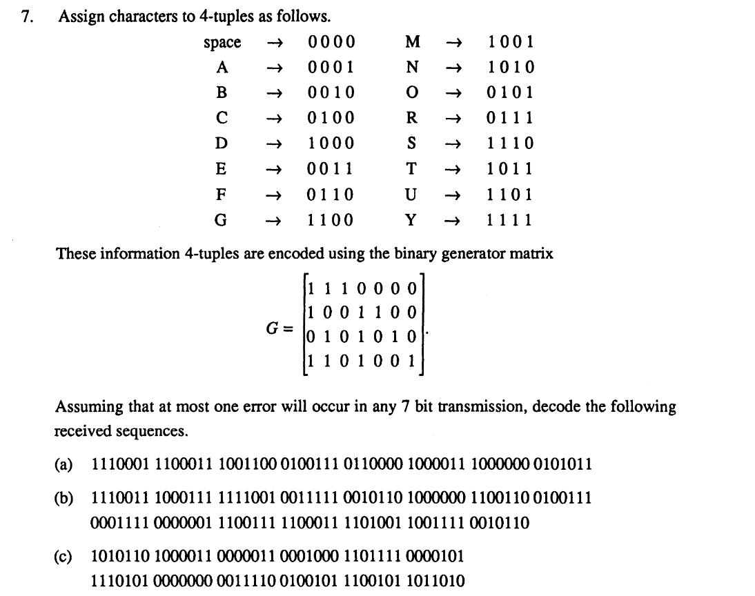 Solved 7. Assign characters to 4-tuples as follows. These | Chegg.com
