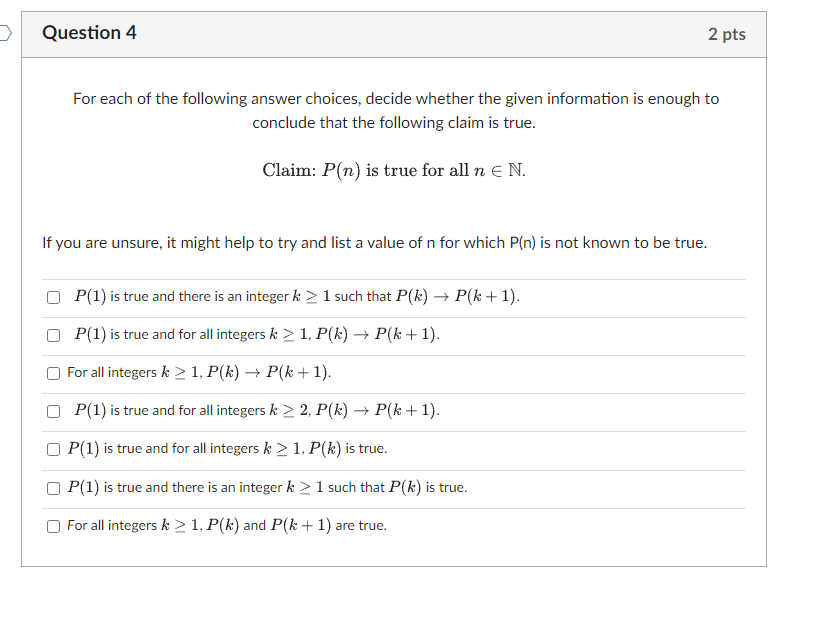 Solved For each of the following answer choices, decide | Chegg.com