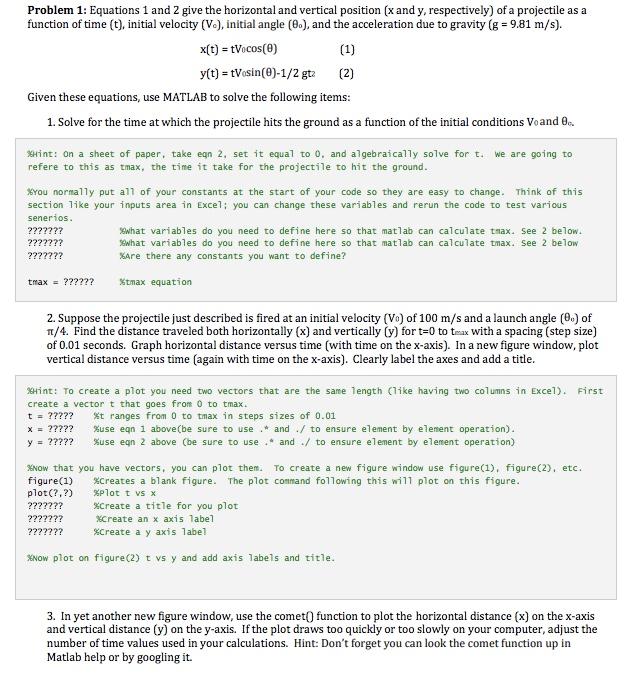 Solved Problem 1: Equations 1 and 2 give the horizontal and | Chegg.com