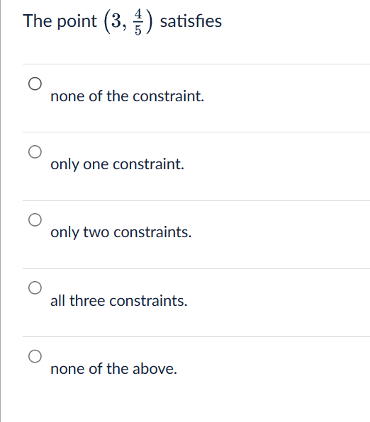 Solved The point (3,54) satisfies none of the constraint. | Chegg.com