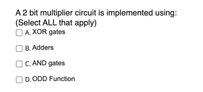 A 2 bit multiplier circuit is implemented using: | Chegg.com