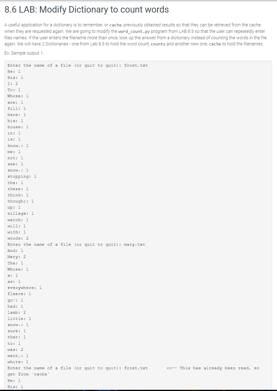 Solved 8.6 LAB: Modify Dictionary to count words A useful | Chegg.com Solved 8.6 LAB: Modify Dictionary to count words A useful | Chegg.com