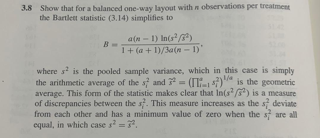 3.8 Show that for a balanced one-way layout with n | Chegg.com