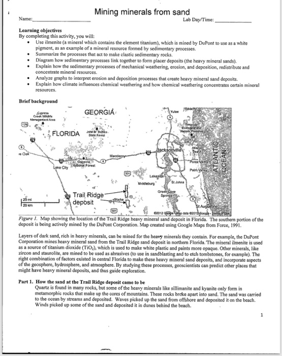Mining minerals from sand Lab Day/Time Learning | Chegg.com