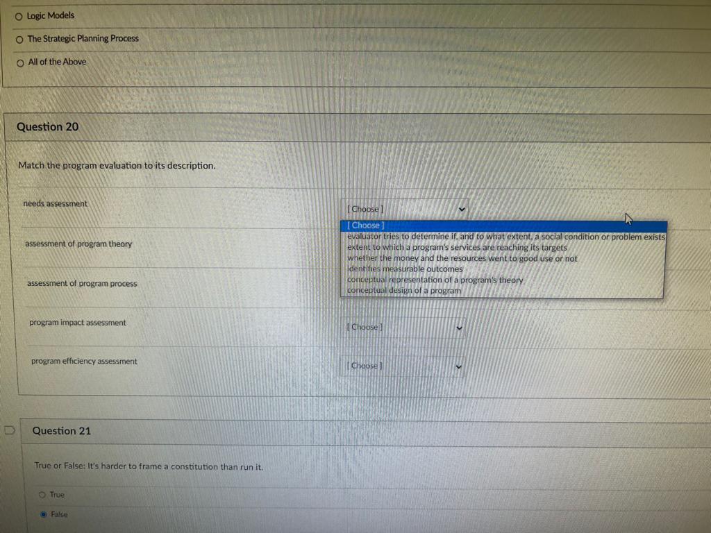 Solved Match the program evaluation to its description. | Chegg.com