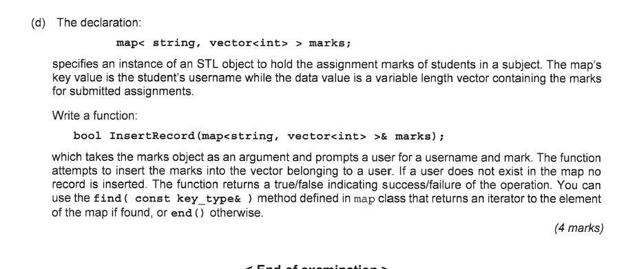 Solved (d) The declaration: map > | Chegg.com