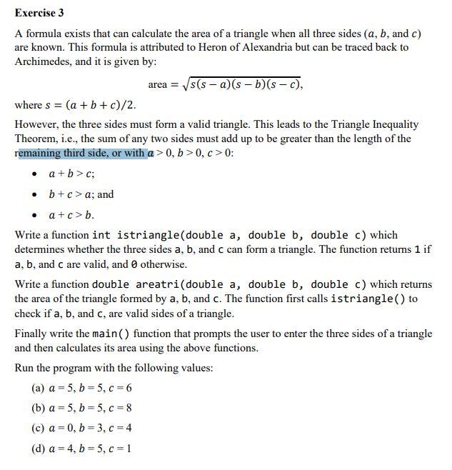 Solved Exercise 3 A formula exists that can calculate the | Chegg.com