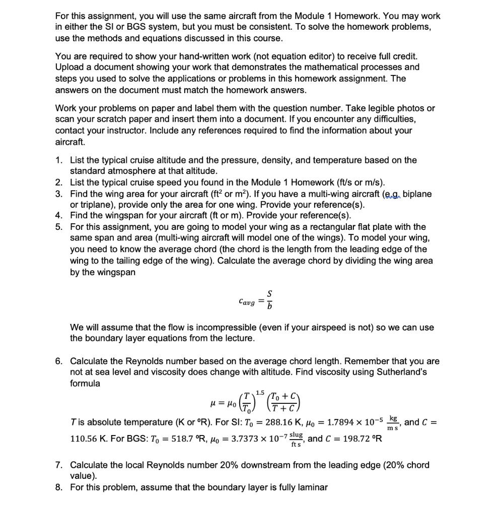 Solved For this assignment, you will use the same aircraft | Chegg.com