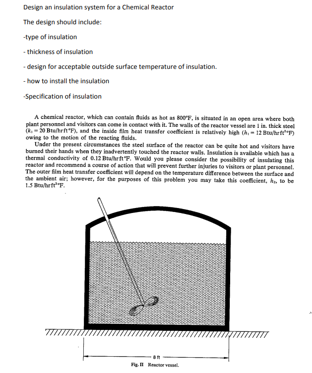 Solved Design an insulation system for a Chemical Reactor | Chegg.com