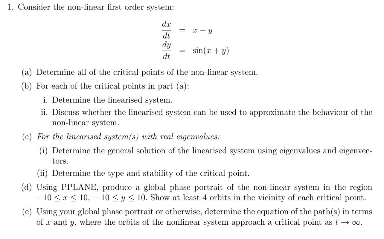Solved 1. Consider the non-linear first order system: = X - | Chegg.com