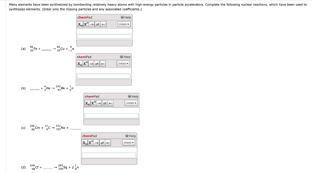 Solved particle accelerators. Complete the following nuclear | Chegg.com
