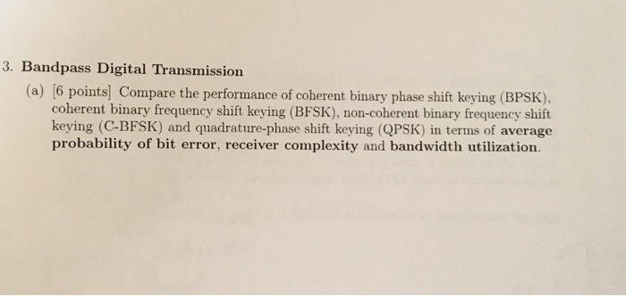 Solved Bandpass Digital Transmission Compare the | Chegg.com