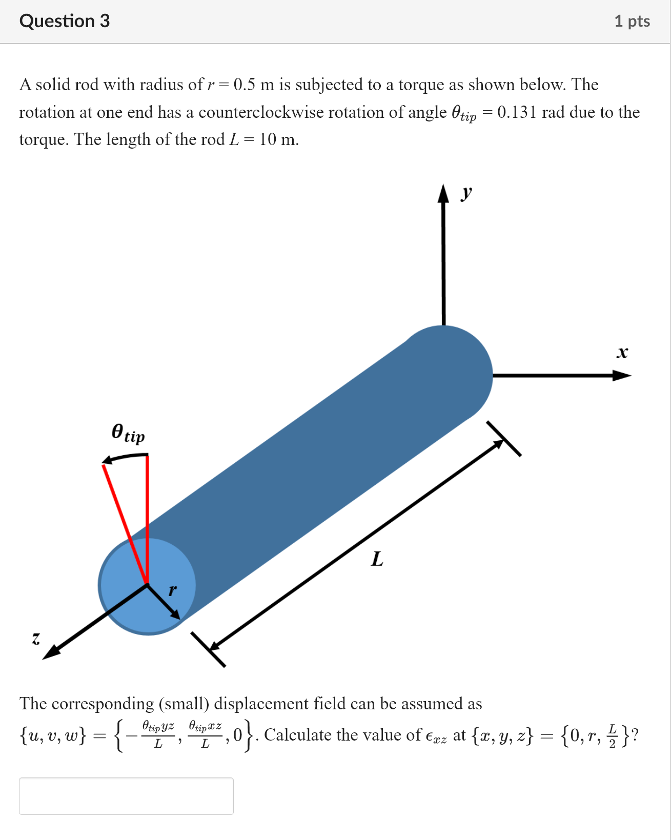 Solved Question 31 ﻿ptsA solid rod with radius of r=0.5m ﻿is | Chegg.com