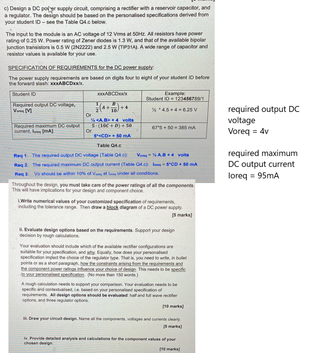 Solved c) Design a DC popier supply circuit, comprising a | Chegg.com
