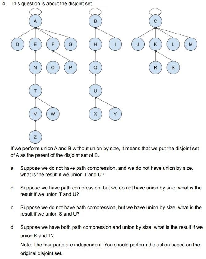 Solved 4. This question is about the disjoint set. If we | Chegg.com