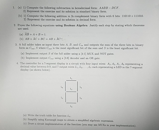 Solved 1. (a) 1) Compute the following subtraction in | Chegg.com
