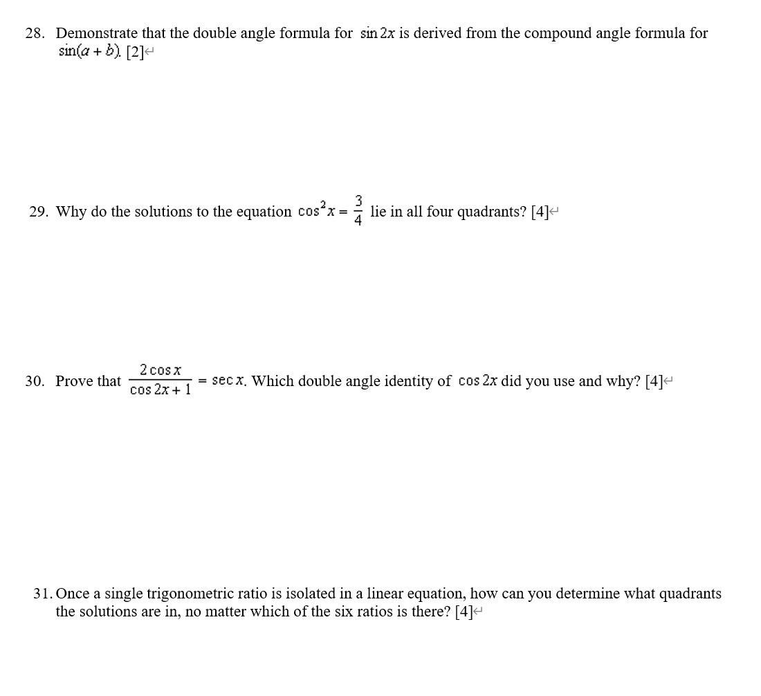 Solved 28. Demonstrate that the double angle formula for sin | Chegg.com