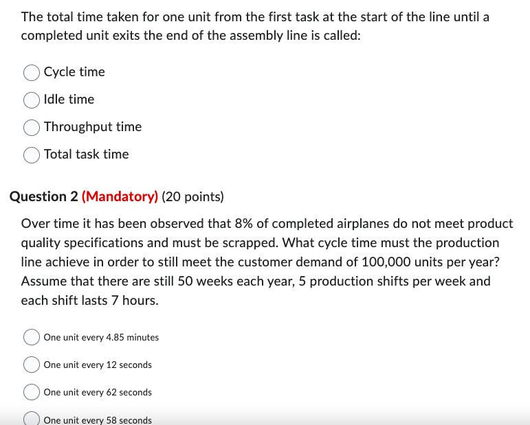 Solved The total time taken for one unit from the first task | Chegg.com