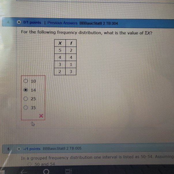 Solved 0/1 points | Previous Answers BBBasicStat8 2.TB.004. | Chegg.com