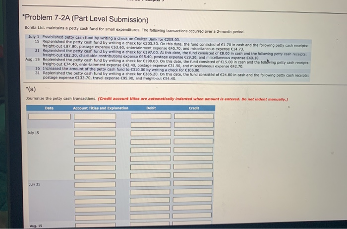 Solved Problem 7-2A (Part Level Submission) Bonita Ltd. | Chegg.com