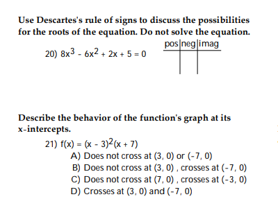 Solved Use Descartes's rule of signs to discuss the | Chegg.com