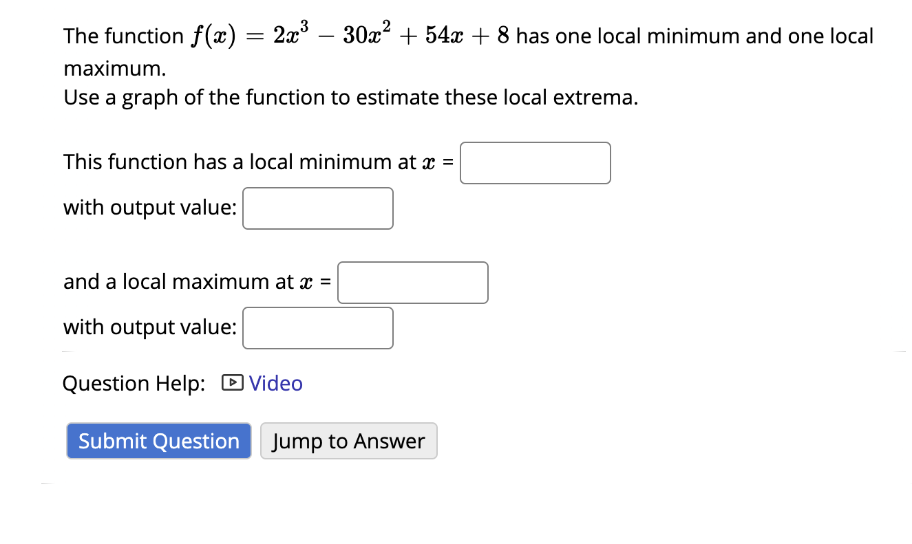 Solved The function f(x) = 2x3 – 30x2 + 54x + 8 has one | Chegg.com