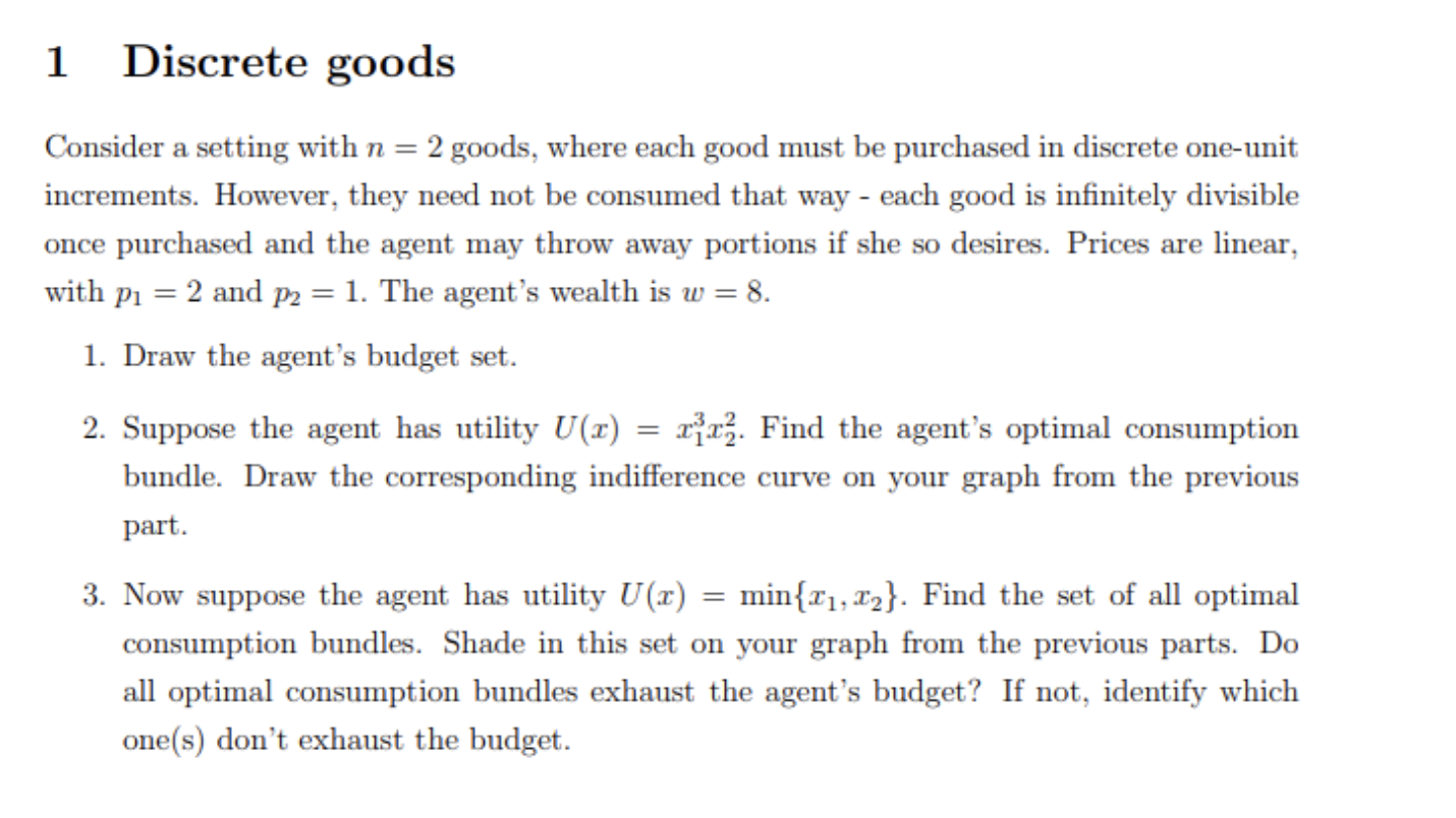 Solved 1 Discrete goods Consider a setting with n= 2 goods, | Chegg.com