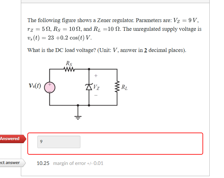 Solved The following figure shows a Zener regulator. | Chegg.com
