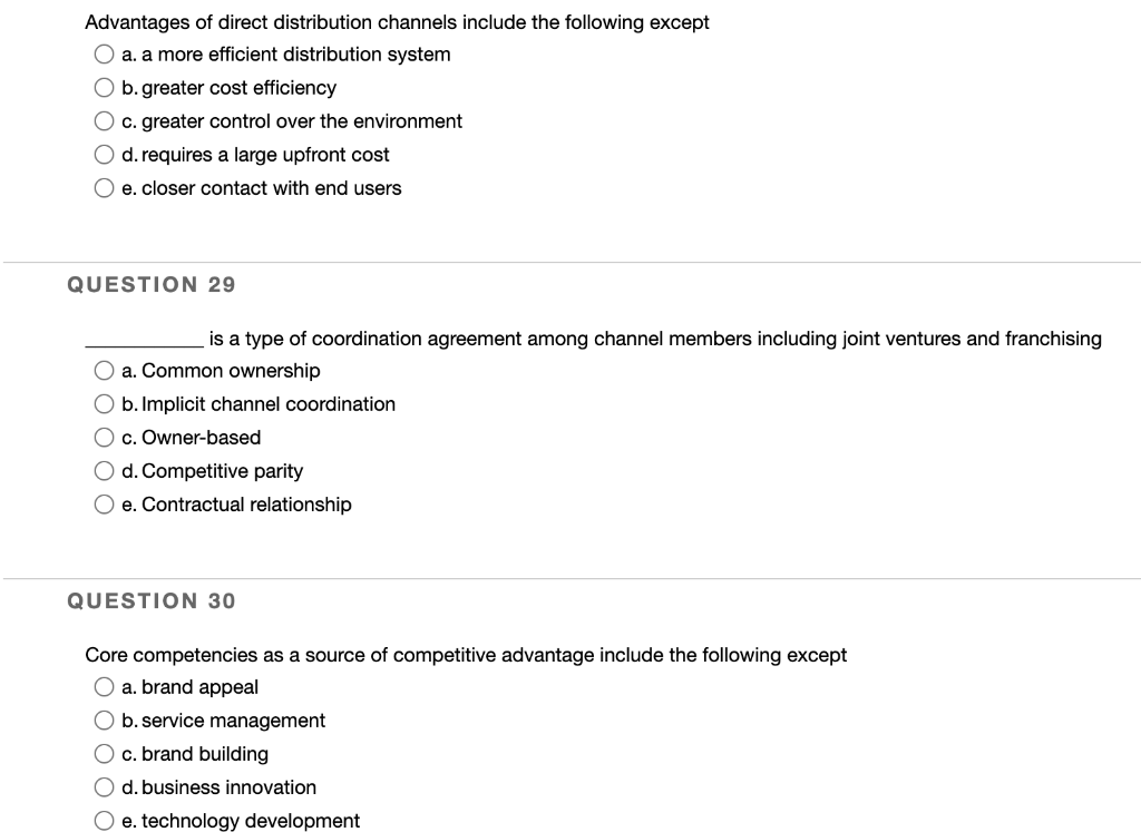 Solved Advantages of direct distribution channels include | Chegg.com