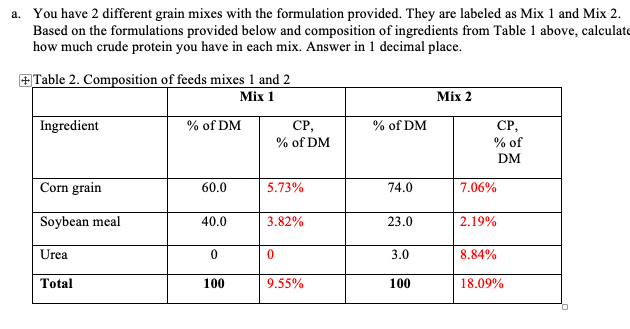 a. You have 2 different grain mixes with the | Chegg.com