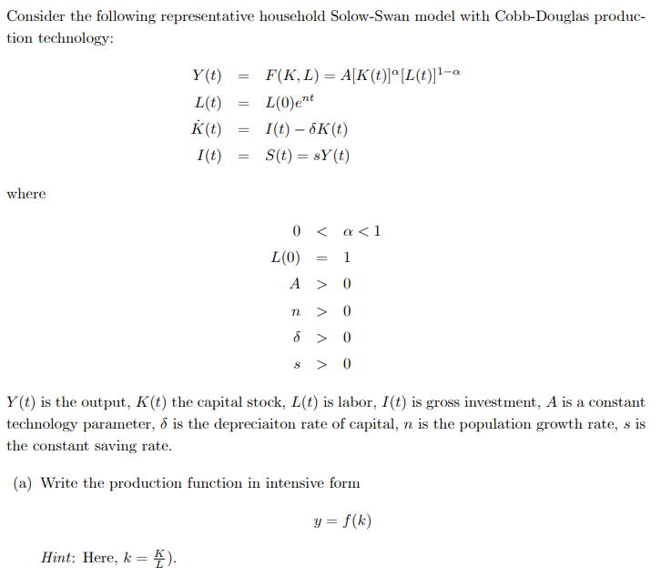 Solved Consider the following representative household | Chegg.com