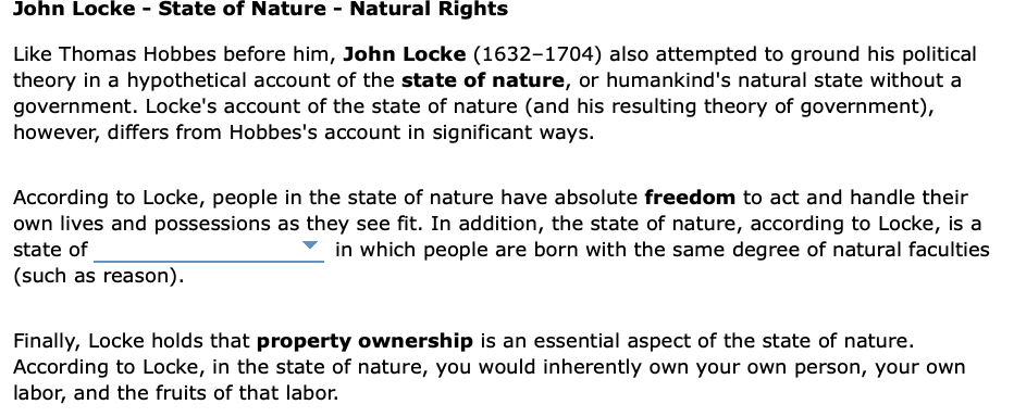 Solved John Locke - State of Nature - Natural Rights Like | Chegg.com