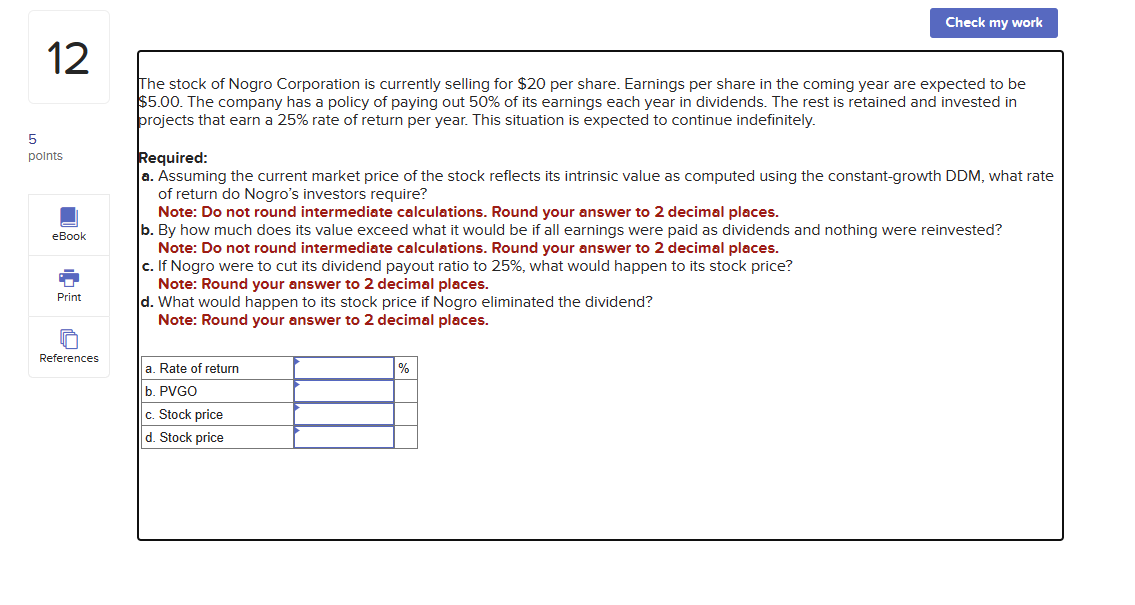 Solved The stock of Nogro Corporation is currently selling | Chegg.com