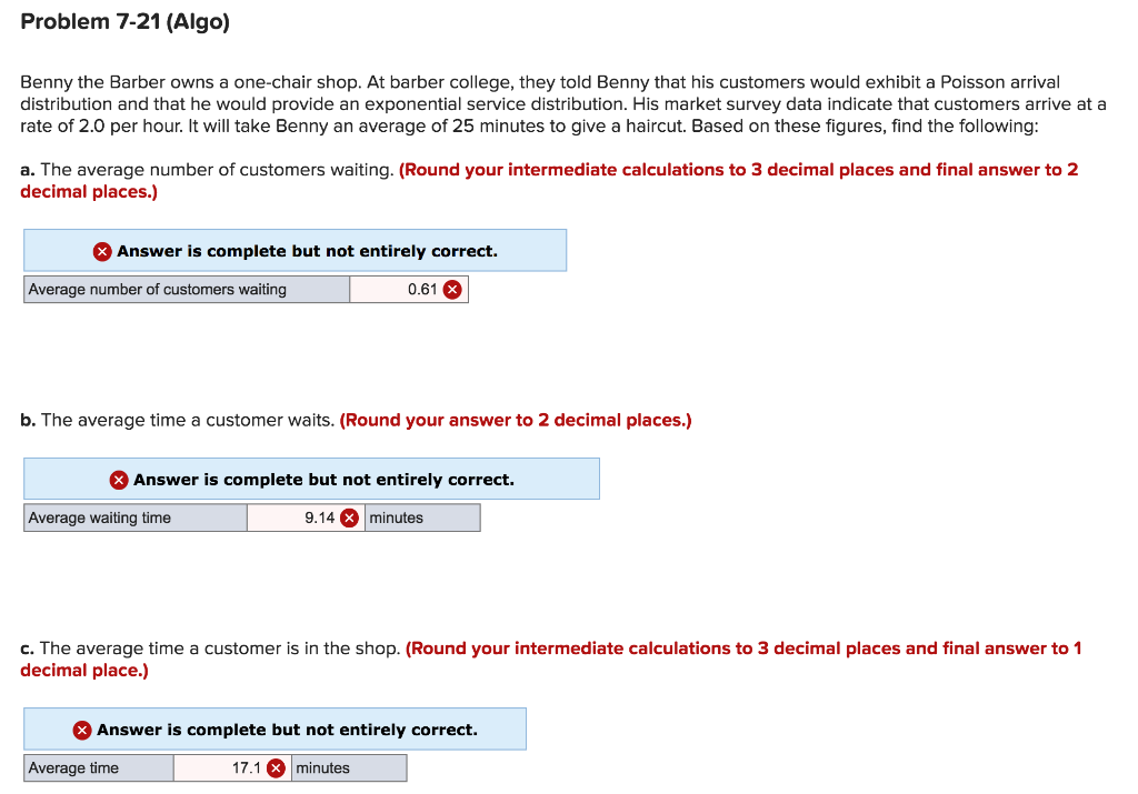 Solved Problem 7-21 (Algo) Benny the Barber owns a one-chair | Chegg.com