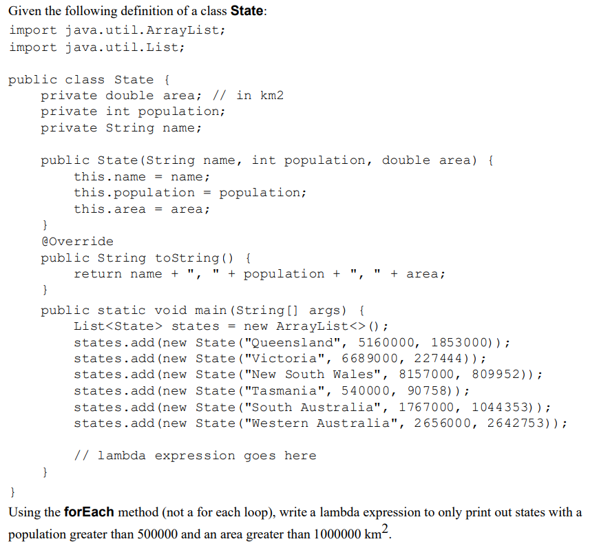 Solved Given the following definition of a class State: \} | Chegg.com