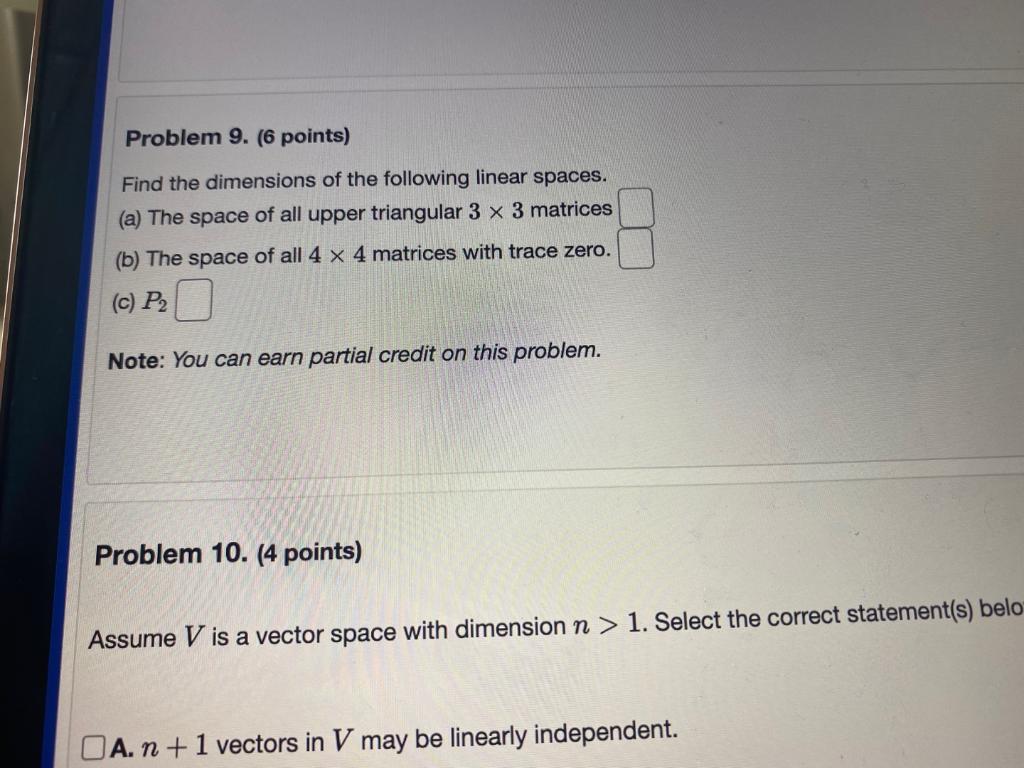 Solved Problem 9. (6 points) Find the dimensions of the | Chegg.com