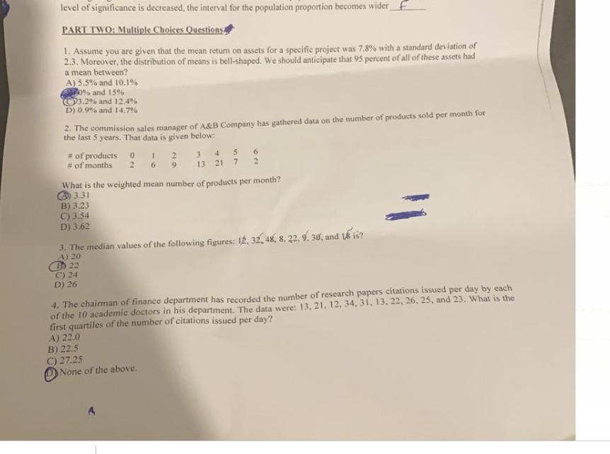 Solved level of significance is decreased, the interval for | Chegg.com