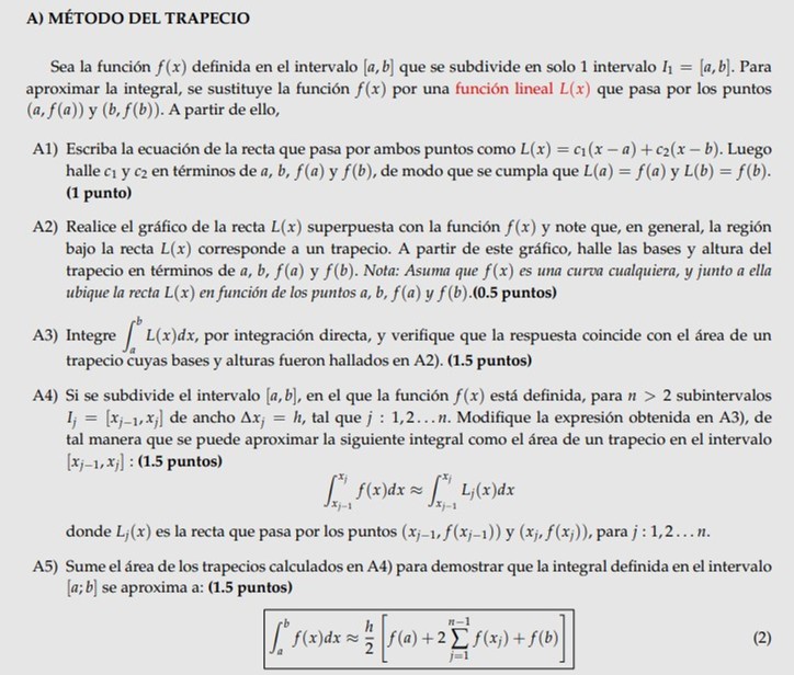 Solved A) ﻿MÉTODO DEL TRAPECIOSea la función f(x) ﻿definida | Chegg.com