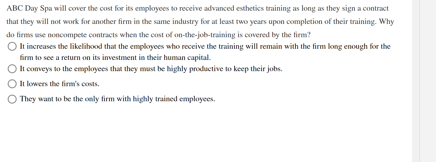 Solved ABC Day Spa will cover the cost for its employees to | Chegg.com
