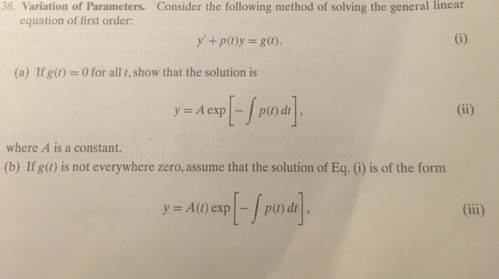 Solved 38. Variation of Parameters. equation of first order: | Chegg.com