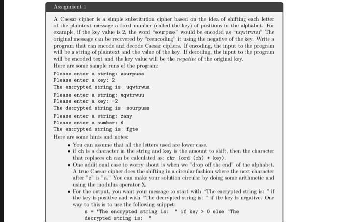Solved Assignment 1 A Caesar cipher is a simple substitution | Chegg.com